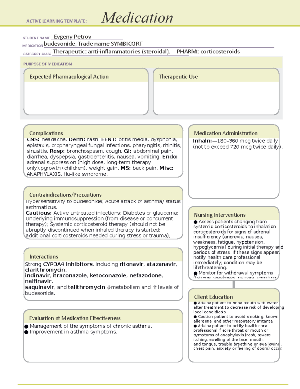 Symbicort - active learning template - STUDENT NAME
