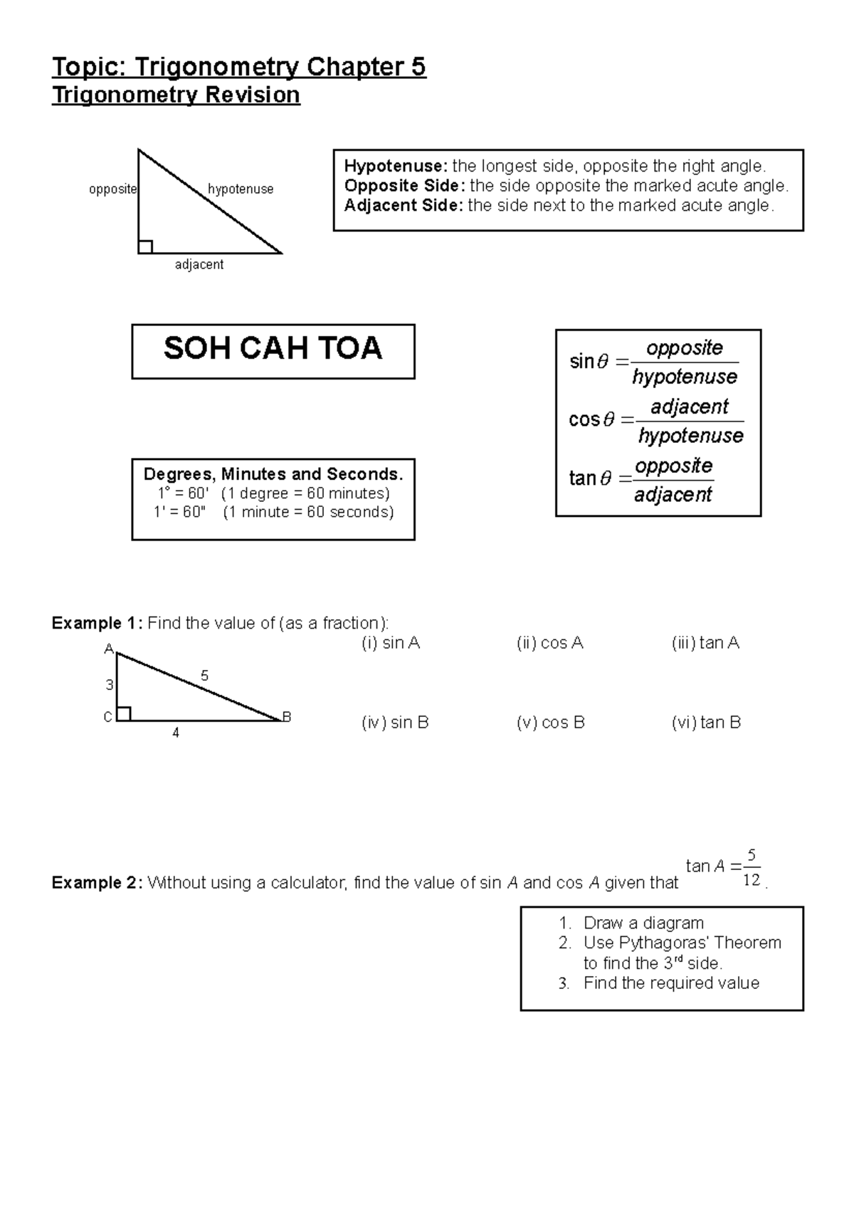 Trig booklet 1A blank - trigonometry practice materials - Topic ...