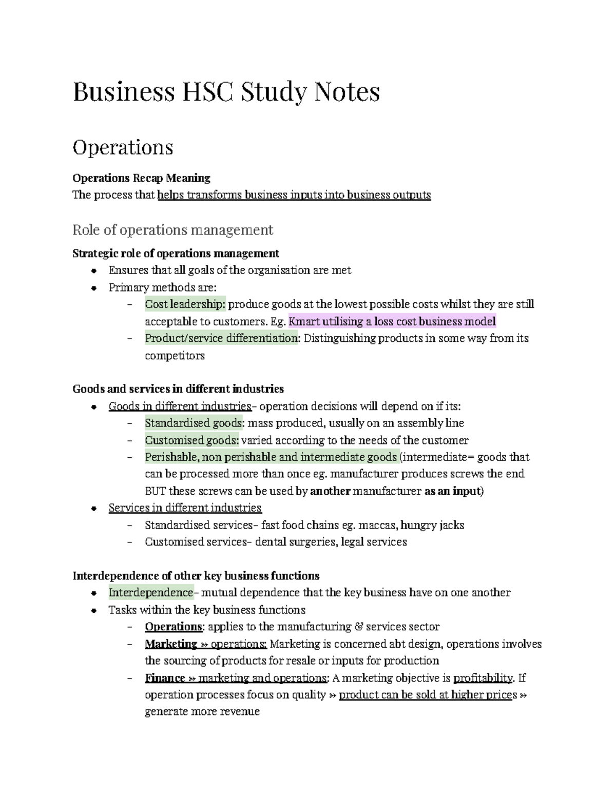 HSC Business: Operations - Business HSC Study Notes Operations ...