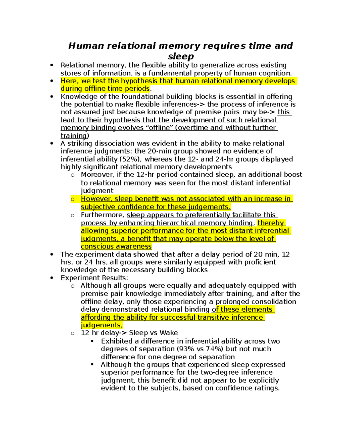 Human relational memory requires time and sleep - Here, we test the ...