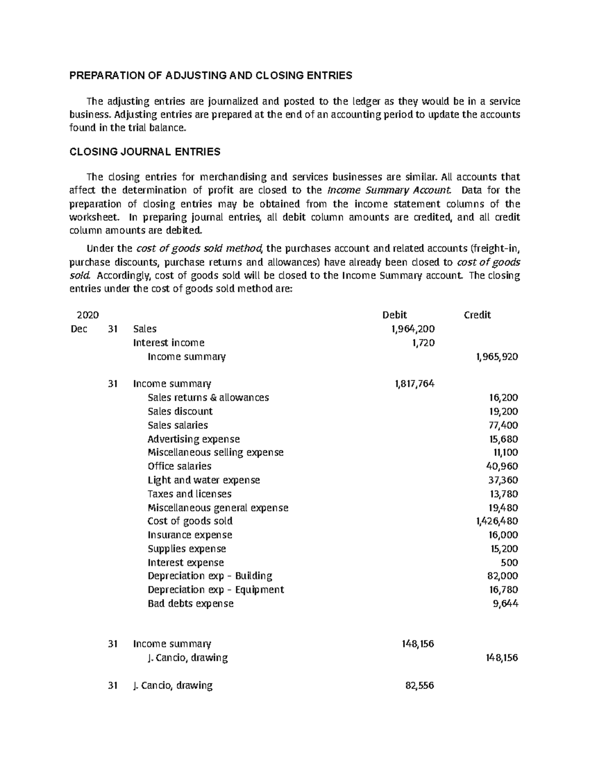 C. Preparation OF Adjusting AND Closing Entries AND Reversing Entries ...