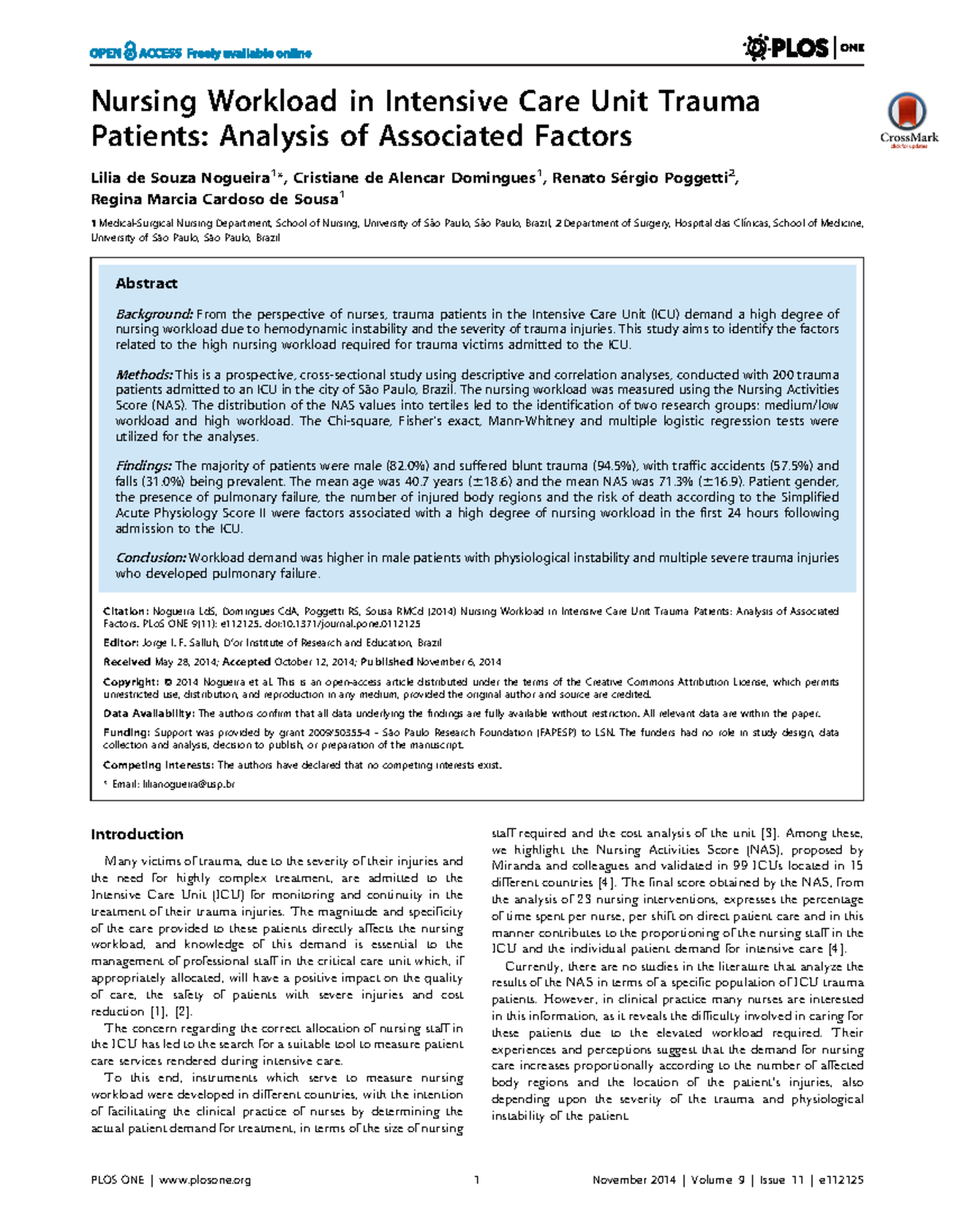 Retrieve - Nursing Workload in Intensive Care Unit Trauma Patients ...
