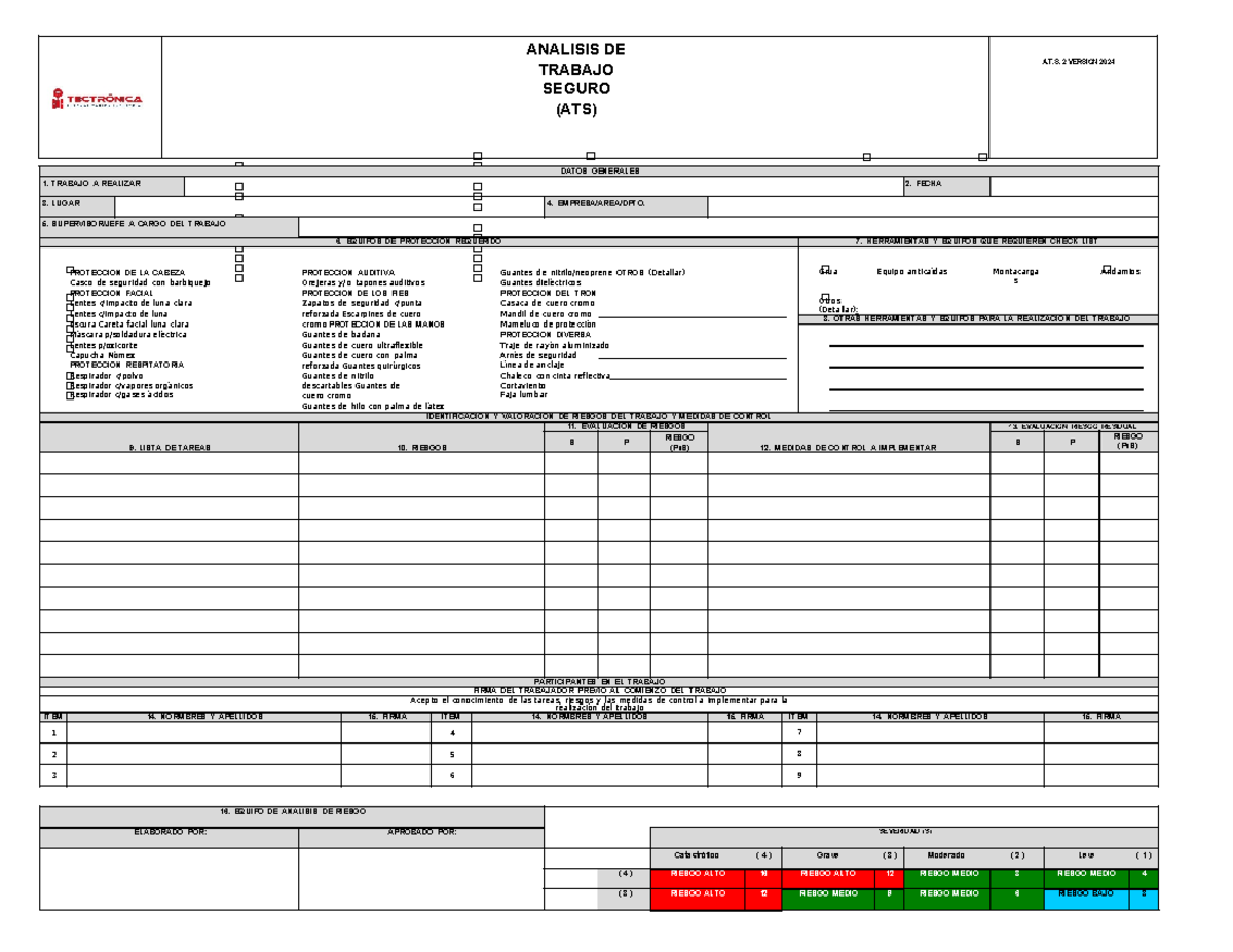 Formarto ATS 2024 - apuntes - ANALISIS DE TRABAJO SEGURO (ATS) A.T. 2 ...