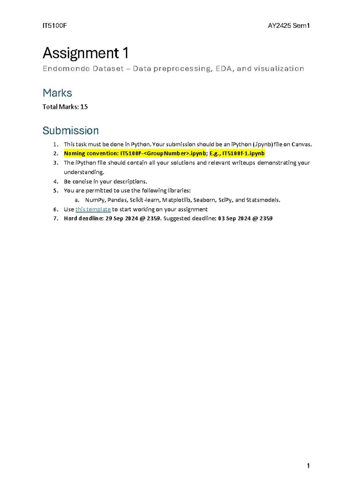IT500F-Assignment 1 - group work - IT5100F AY2425 Sem 1 Assignment 1 Endomondo Dataset – Data ...