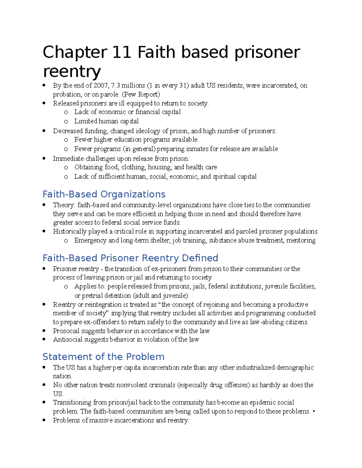 Chapter 11 Faith based prisoner reentry - (Pew Report) Released ...