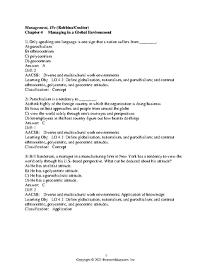 Management Chapter 9 Question Bank - 1 Management, 15e (Robbins/Coulter ...