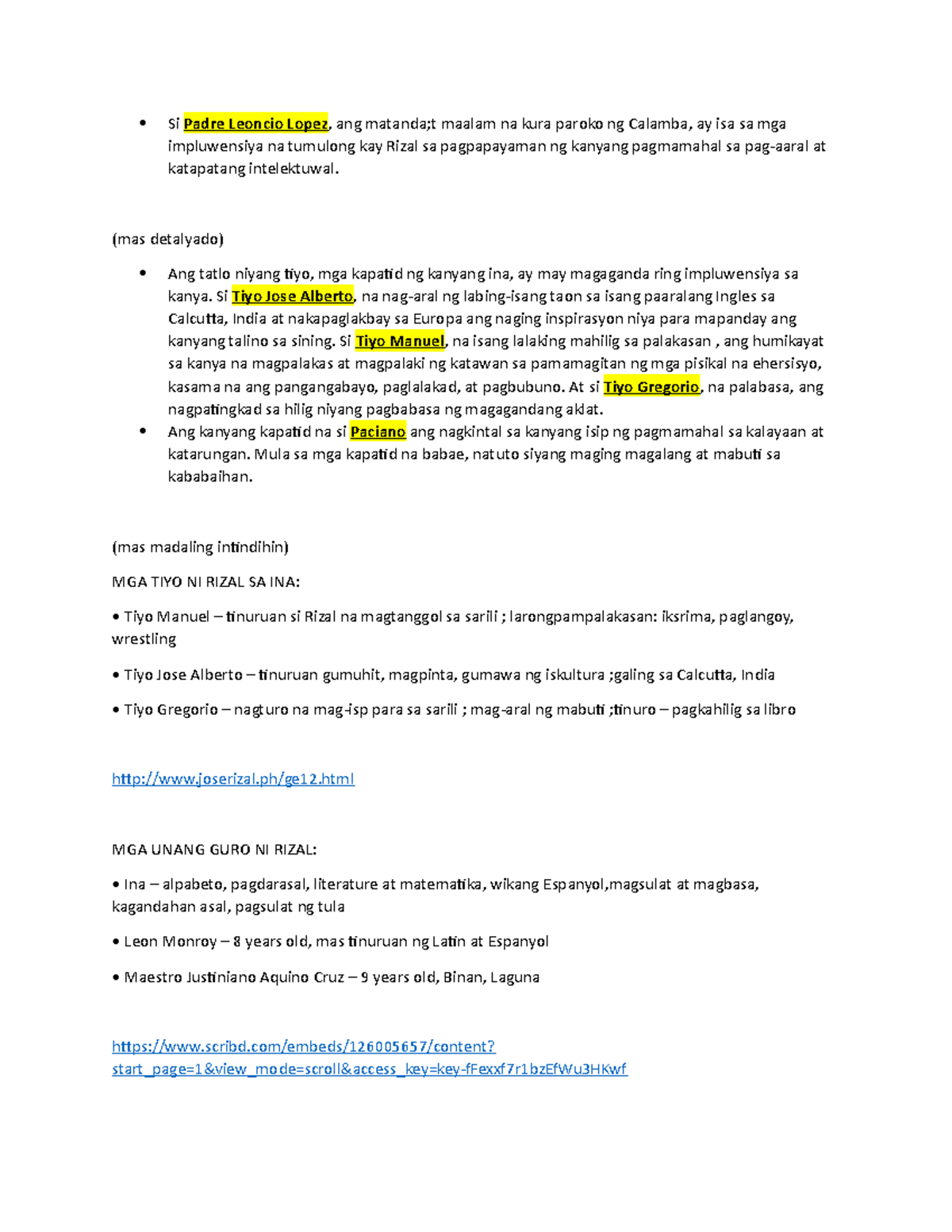 life and works of rizal - Si Padre Leoncio Lopez, ang matanda;t maalam ...