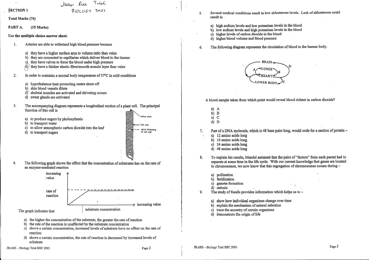 James Ruse 2001 Biology Trials & Solutions - James Rise Trial SECTION 1 ...