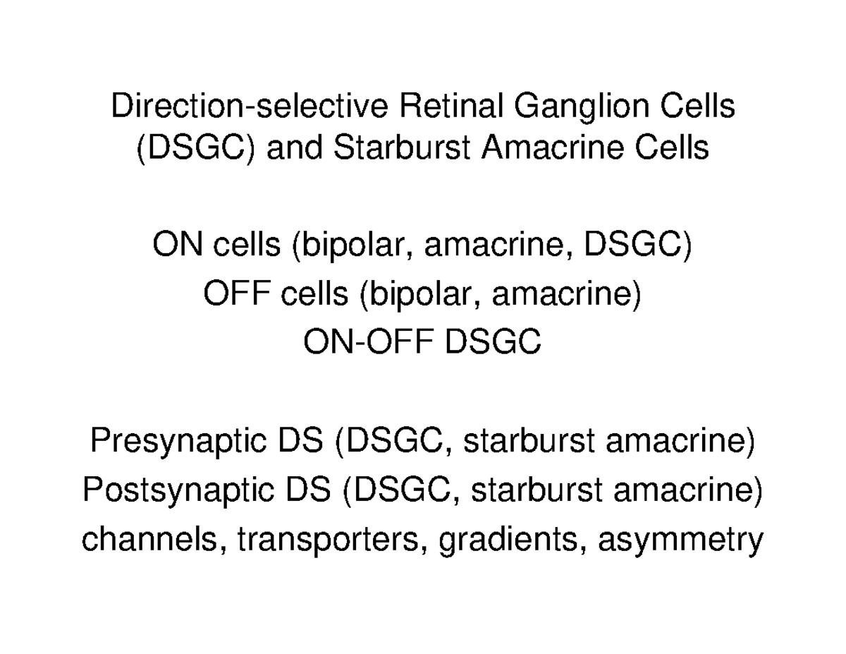 Direction-selective Retinal Ganglion Cells (DSGC) and Starburst ...