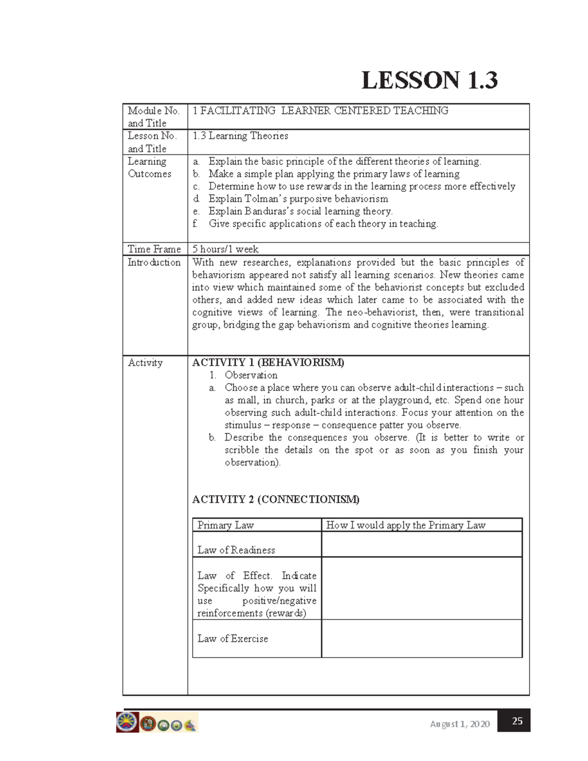 Module - 3 2021 Notes - LESSON 1. Module No. and Title 1 FACILITATING ...