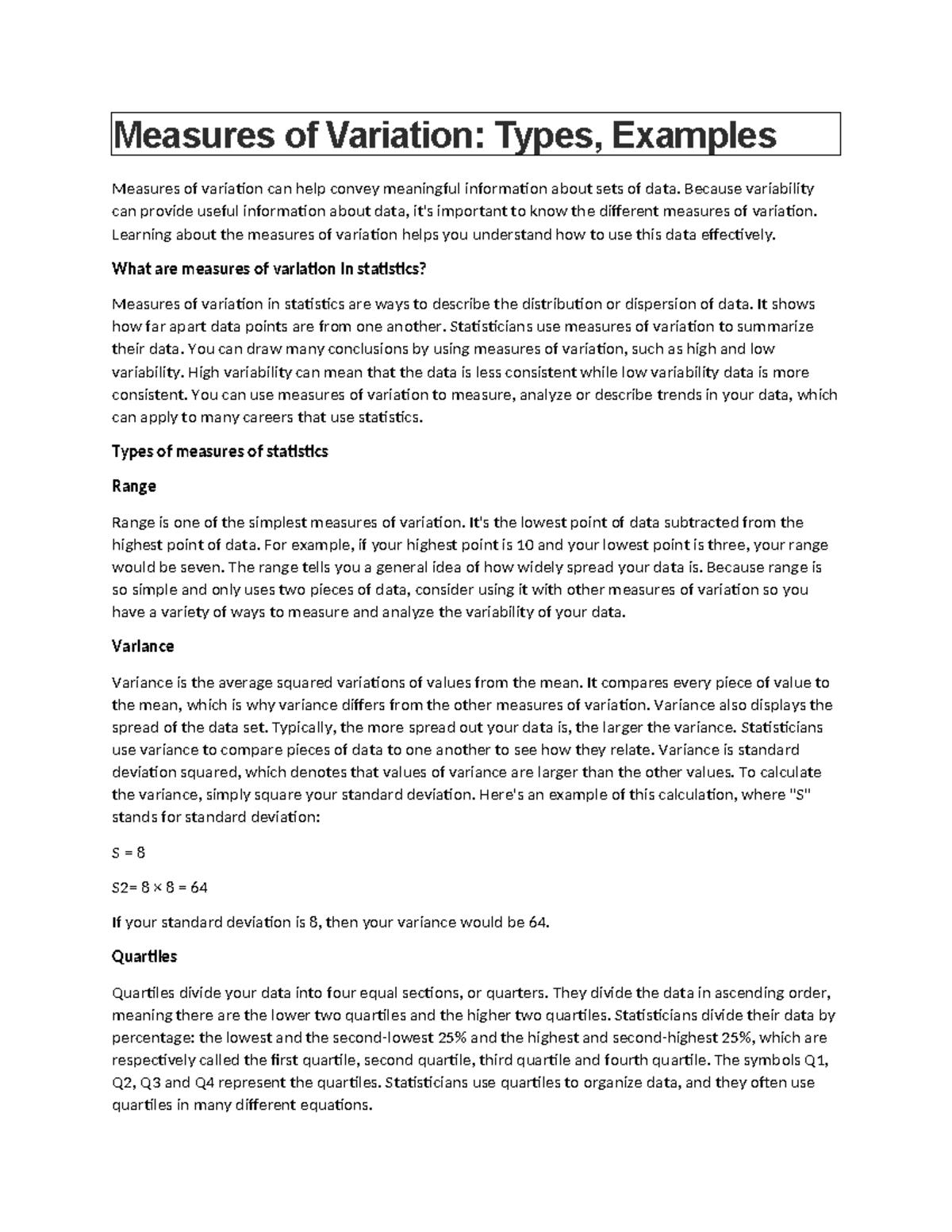 Measures OF Variation - Measures of Variation: Types, Examples Measures ...