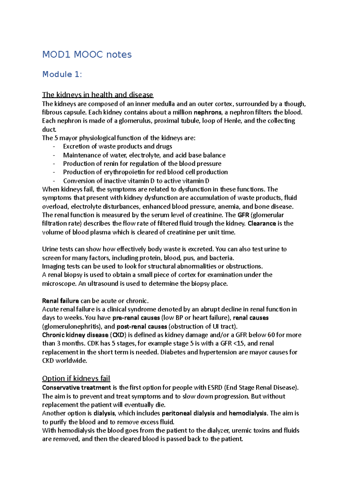MOD1 MOOC transplantation notes - MOD1 MOOC notes Module 1: The kidneys ...