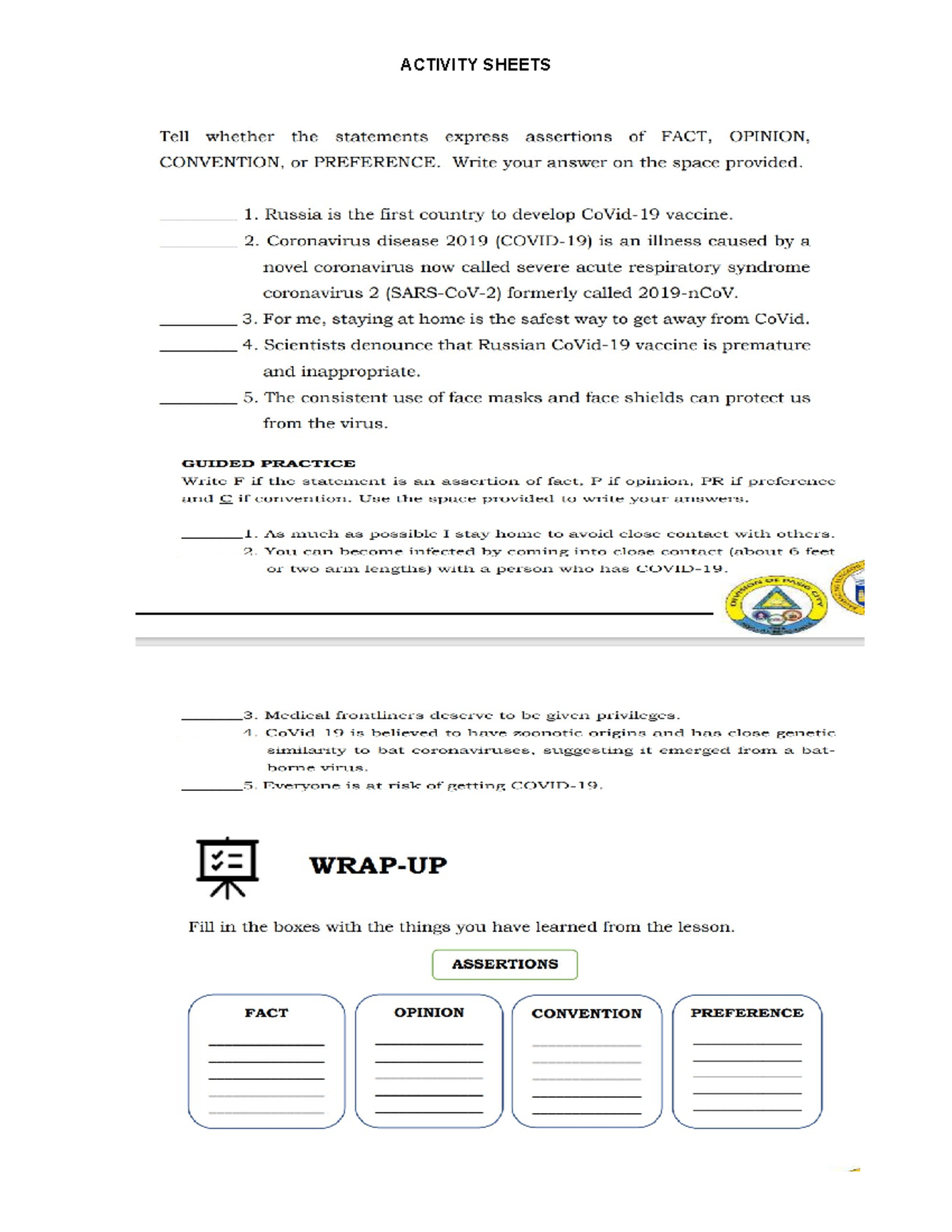 Activity Sheet - lecture notes - political science - ACTIVITY SHEETS ...