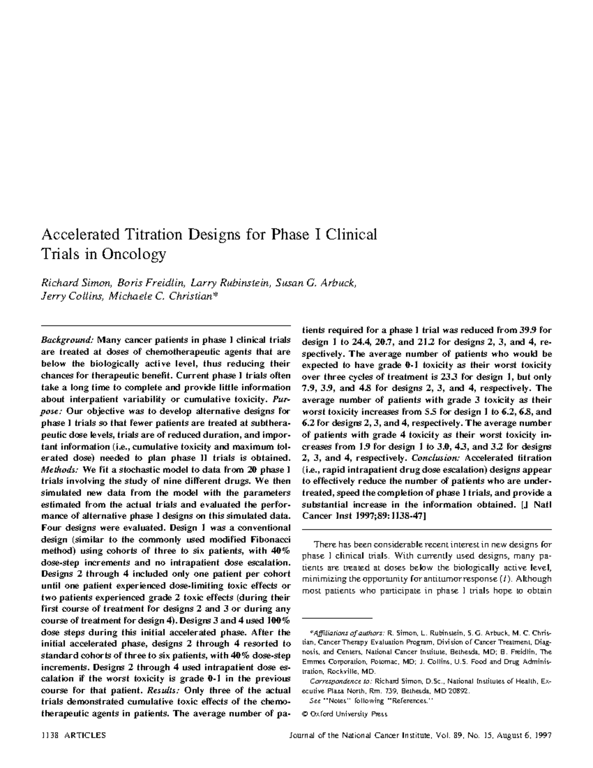 Accelerated Titration Designs for Phase I Clinical Trials in Oncology ...