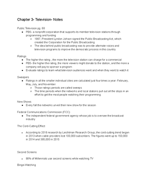 Week 4 Television Notes - Week 4 Television Notes TV Questions What are ...