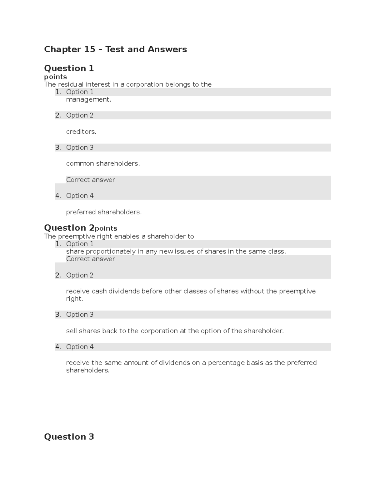Chapter 15-17 Test Solutions - Chapter 15 – Test and Answers Question 1 ...