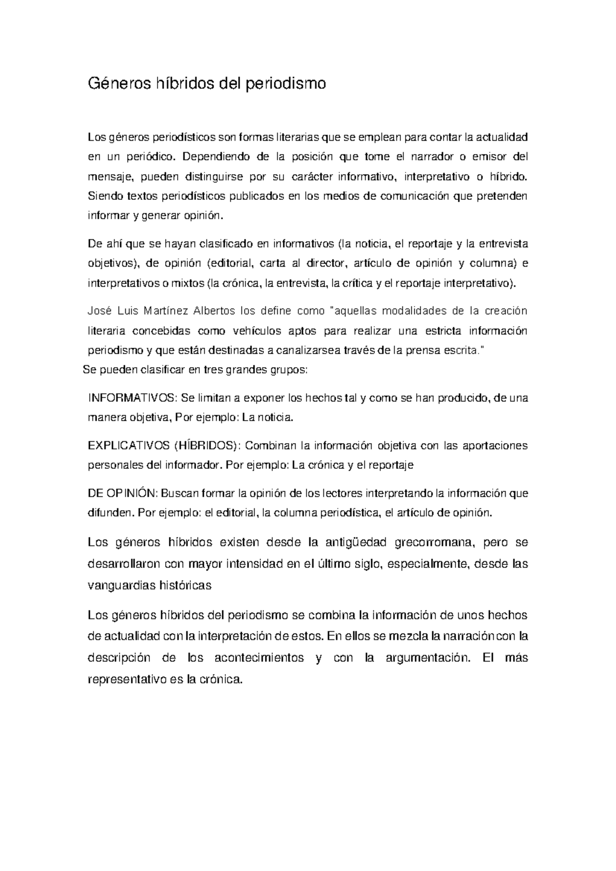 Ensayo academico - Géneros híbridos del periodismo Los géneros ...