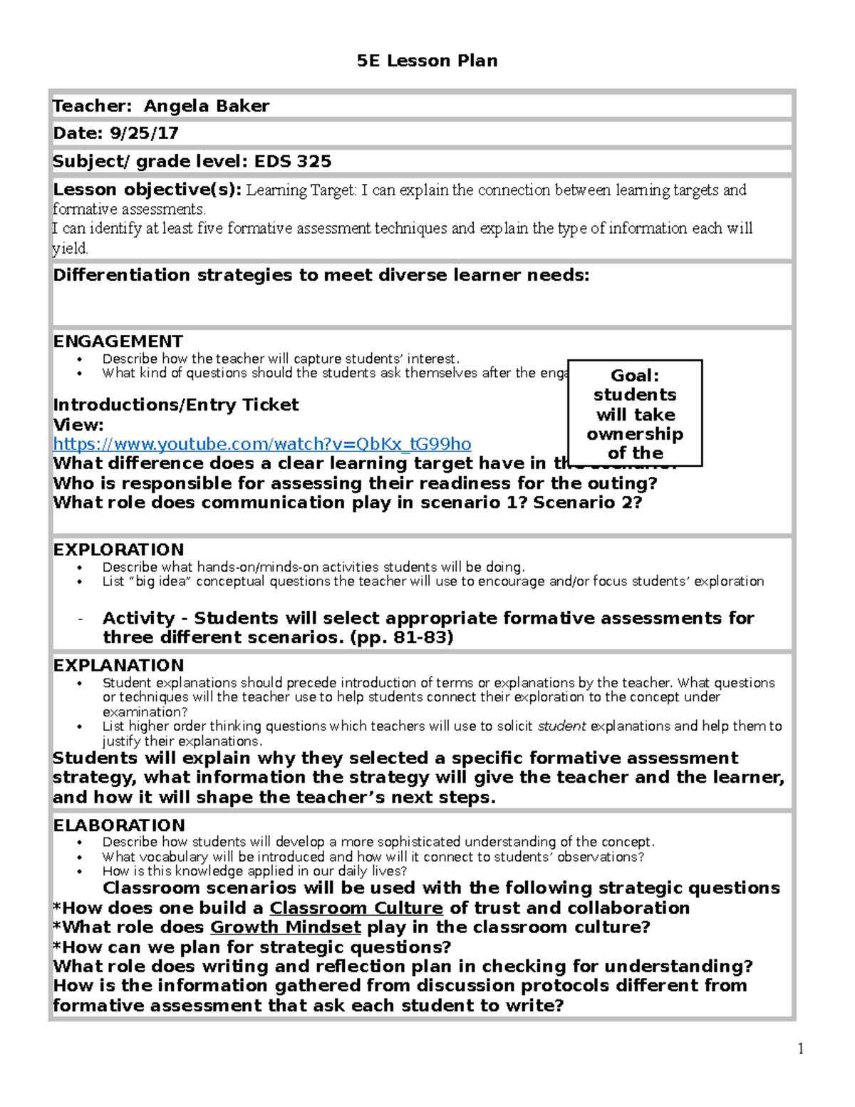 Attachment FF BC 5E Lesson Plan - 5E Lesson Plan Teacher: Angela Baker ...