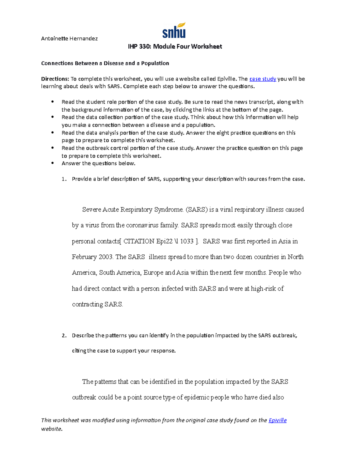 Antoinette Hernandez IHP 330 Module Four Worksheet - Antoinette ...