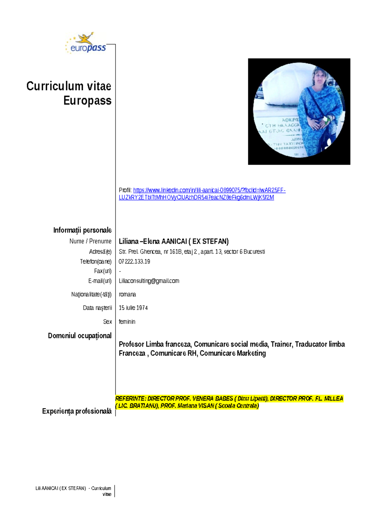 CV Lili Aanicai - Summary Literatura pentru copii - Curriculum vitae ...