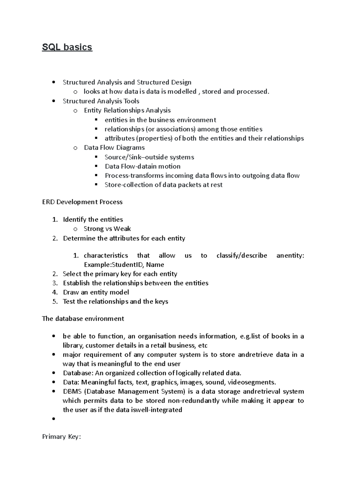 SQL basics notes - ELEE1149 - GRE - Studocu