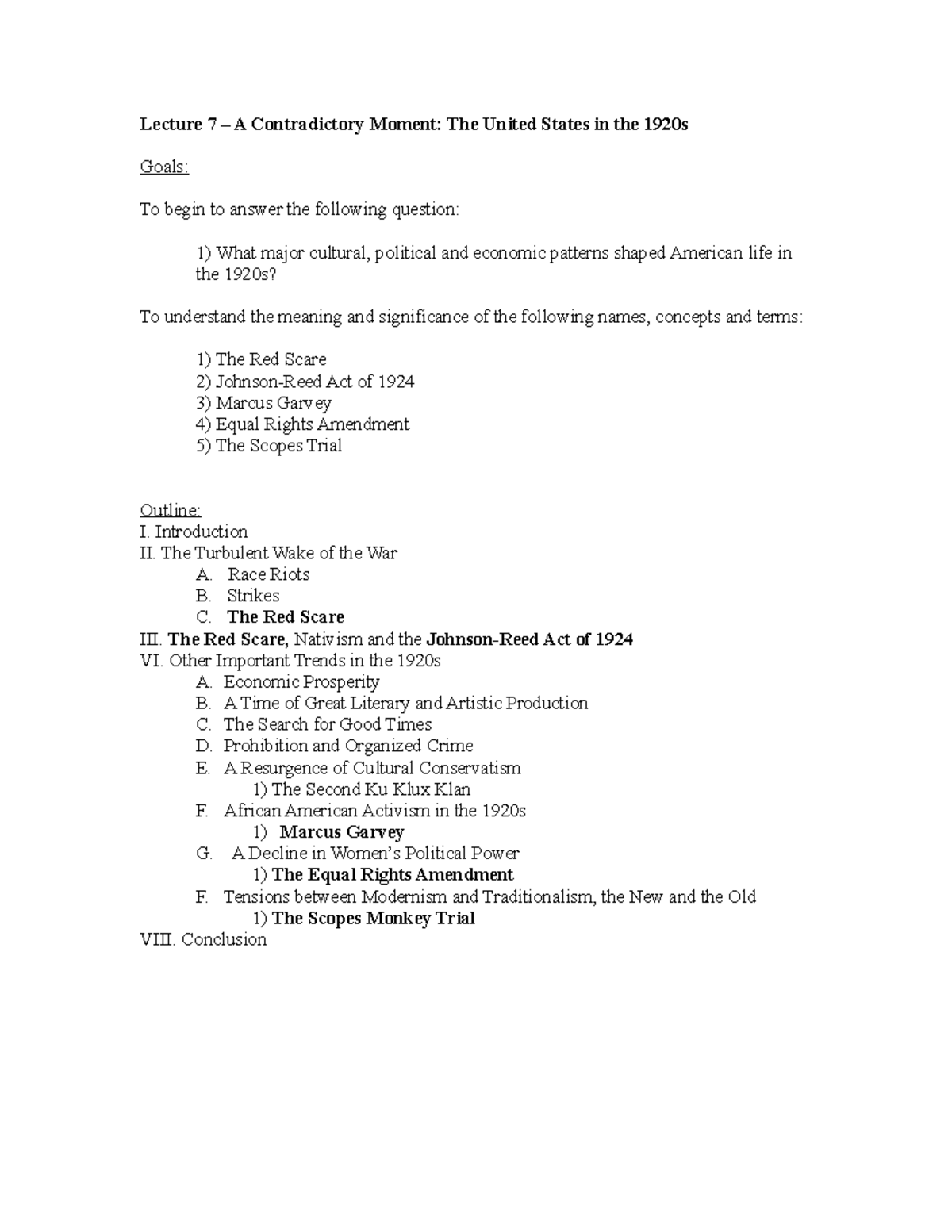 Lecture 7 Outline - Lecture 7 – A Contradictory Moment: The United ...