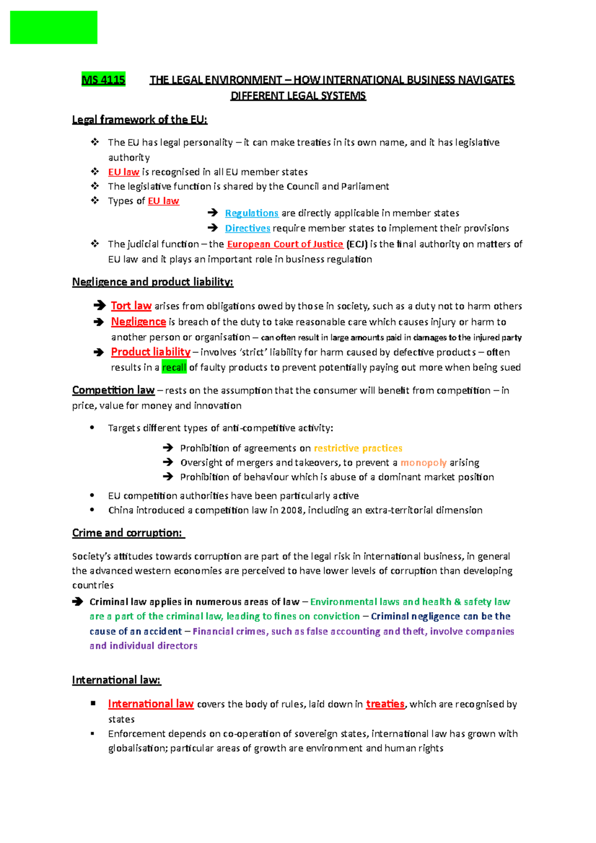 Legal Environment - MS 4115 THE LEGAL ENVIRONMENT – HOW INTERNATIONAL ...