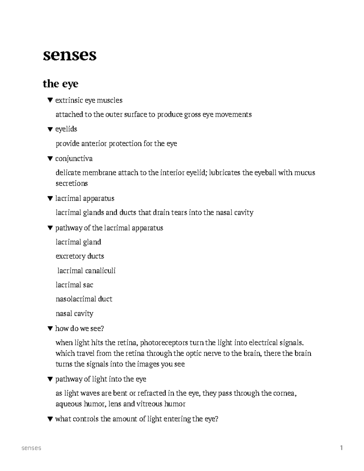 Special Senses - Chapter 8 - Sample Questions - senses 1 senses the eye ...