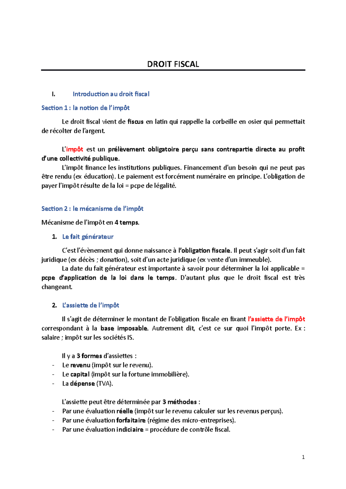 Droit-fiscal - Droit fiscal - DROIT FISCAL I. Introduction au droit ...