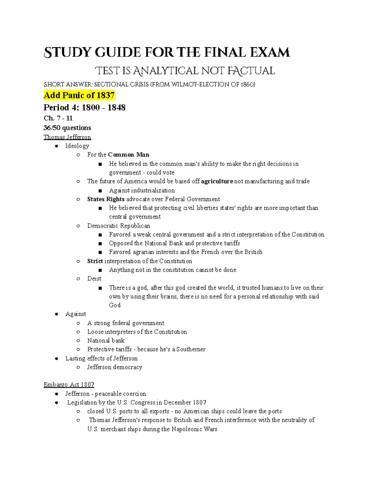 Apush First Year Final Study Guide - Study guide for the final exam ...