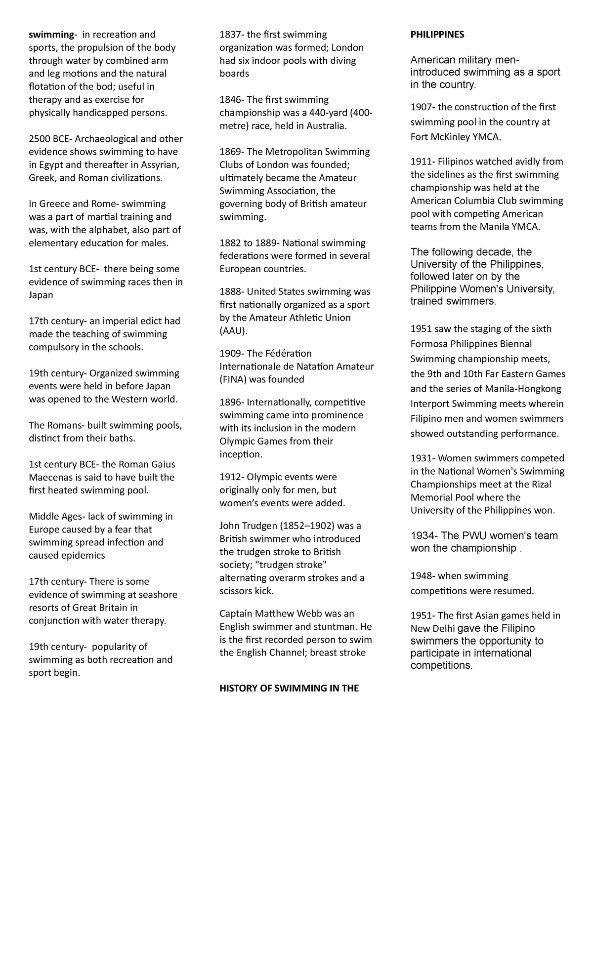 PE swimming notes -WPS Office - swimming- in recreation and sports, the ...