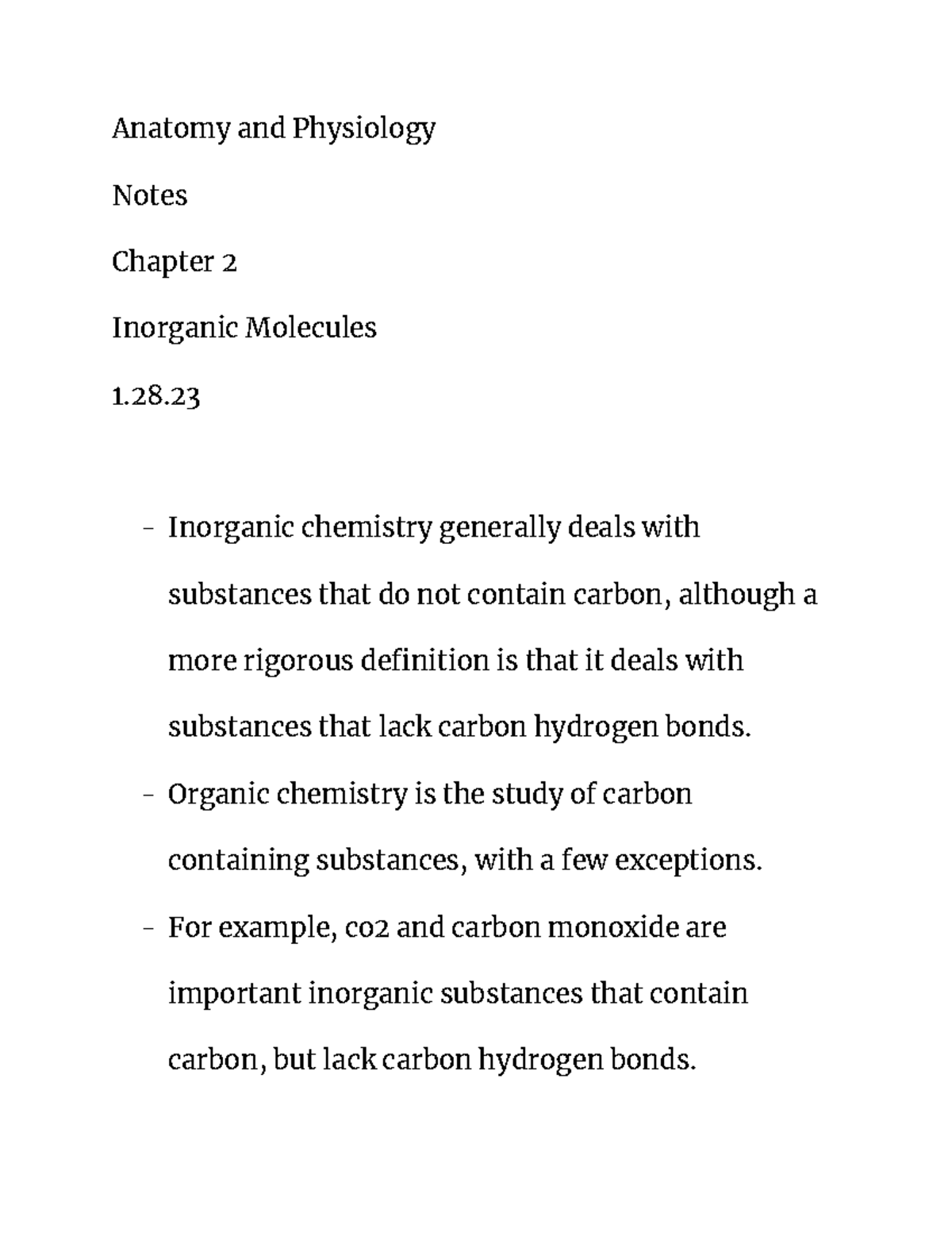 Inorganic materials - Notes - Anatomy and Physiology Notes Chapter 2 ...