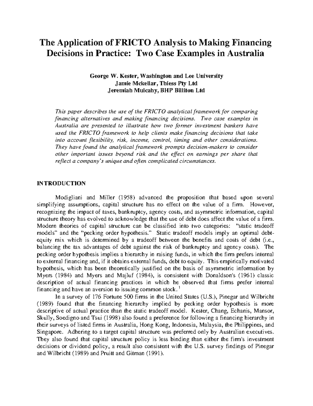 Kester - It is not that important - The Application of FRICTO Analysis ...