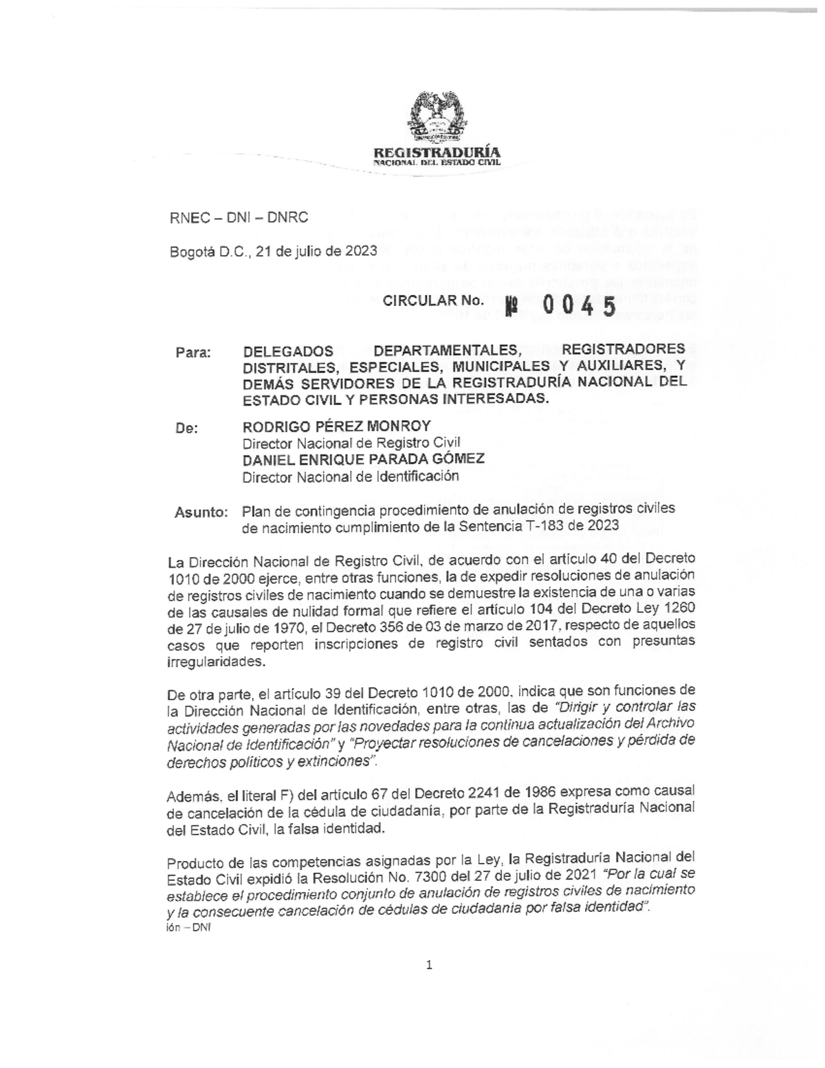 Circular Sentencia T 183-2023 - 21 07 - En aplicación a l p r oc edimi ...