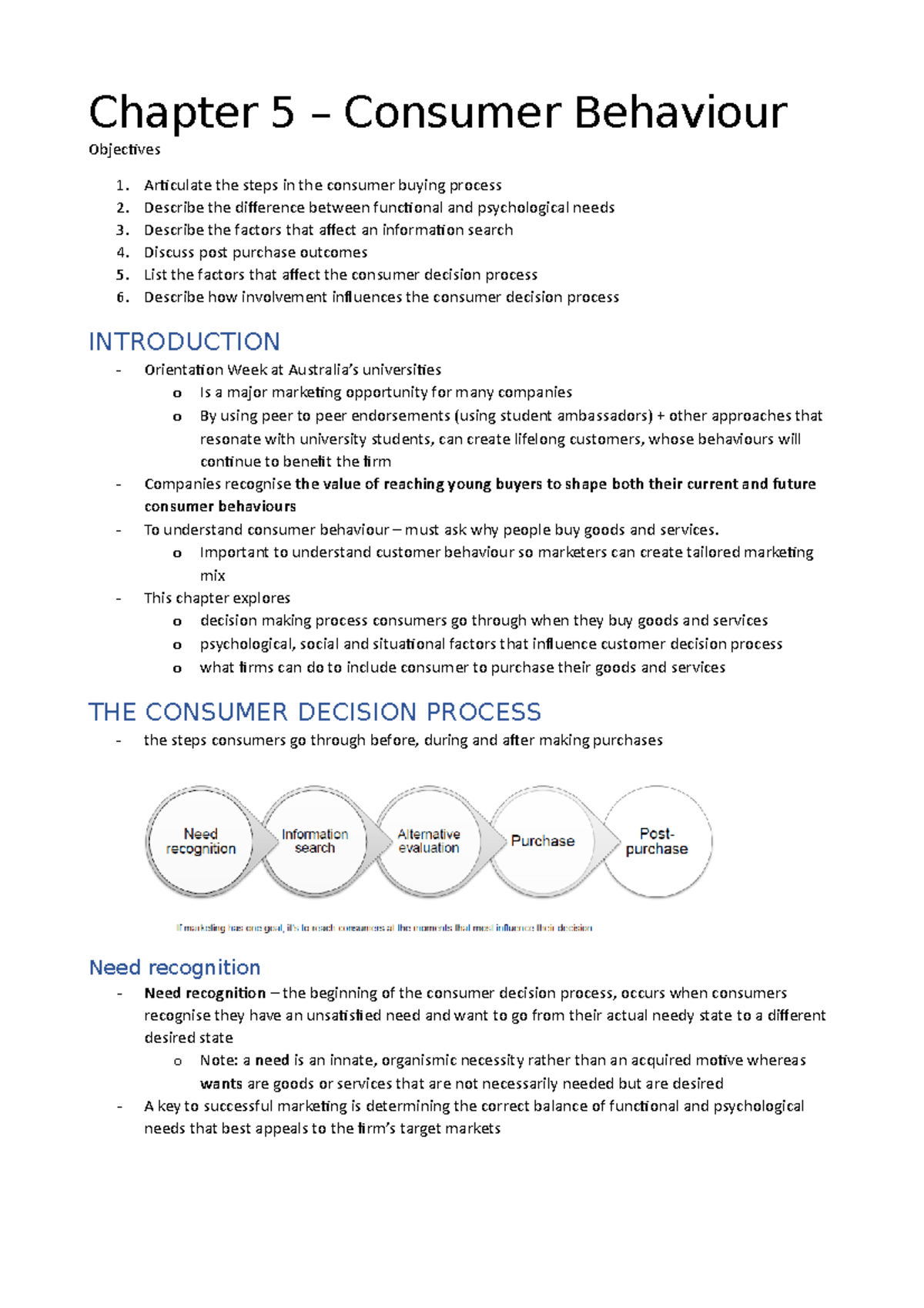 Wk2 Ch5 notes - Consumer Behaviour - Chapter 5 – Consumer Behaviour ...