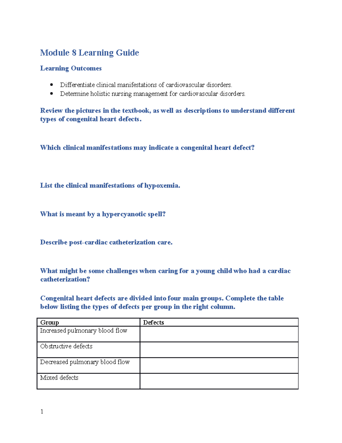 NURS 3574 Module 8 Learning Guide - Module 8 Learning Guide Learning ...