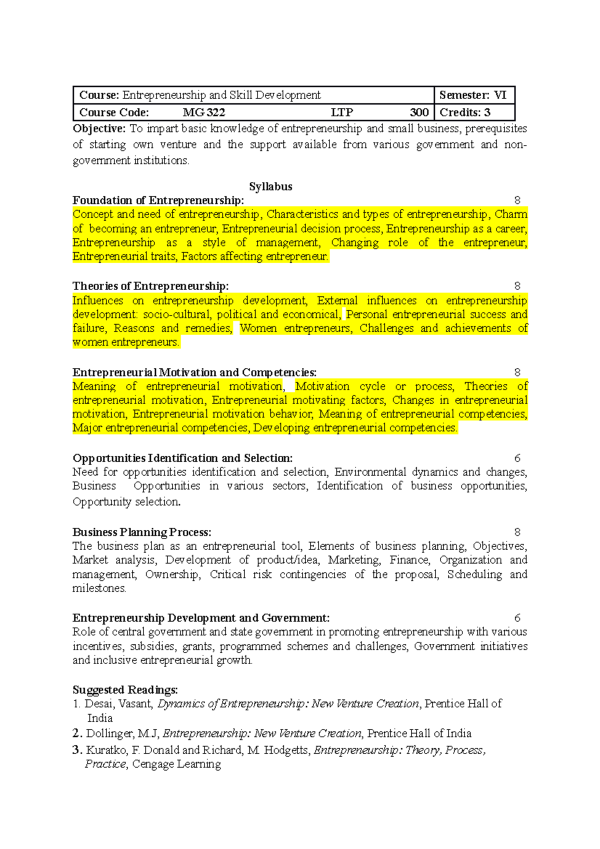 Entrepreneurship and Skill Development syllabus-1 - Course ...