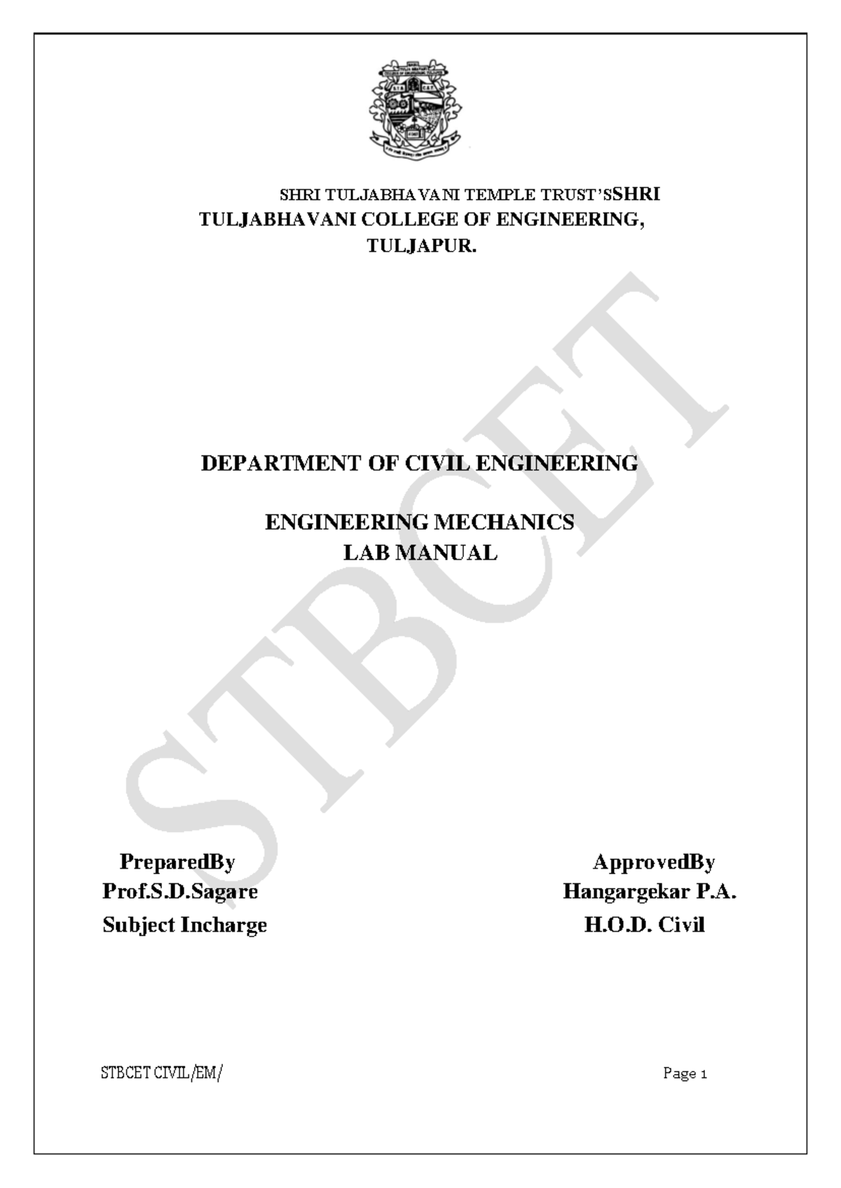 Lab manual civil - SHRI TULJABHAVANI TEMPLE TRUST’SSHRI TULJABHAVANI ...