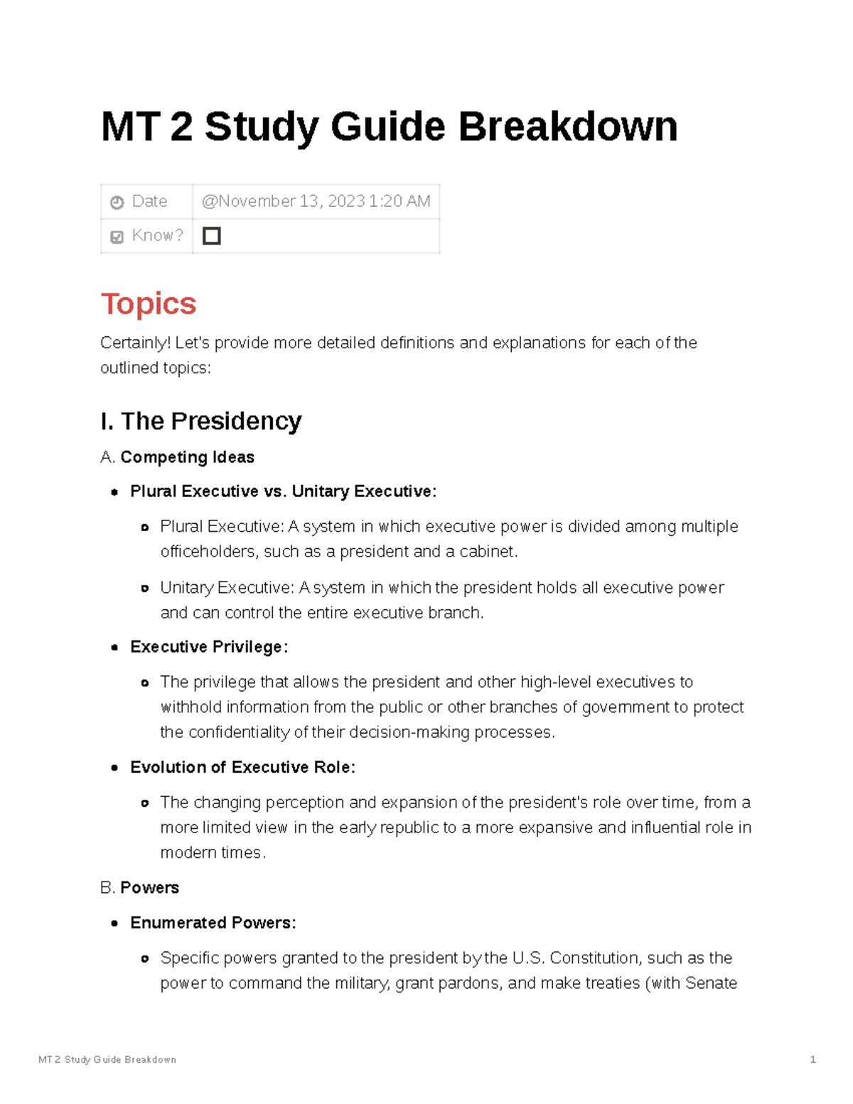 MT2 Study Guide Breakdown - MT 2 Study Guide Breakdown Date Know? Topics Certainly! Let's ...