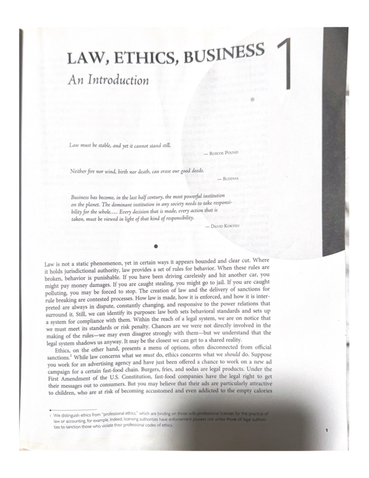 Reading - LAW, ETHICS, BUSINESS An Introduction Law must be stable, and ...