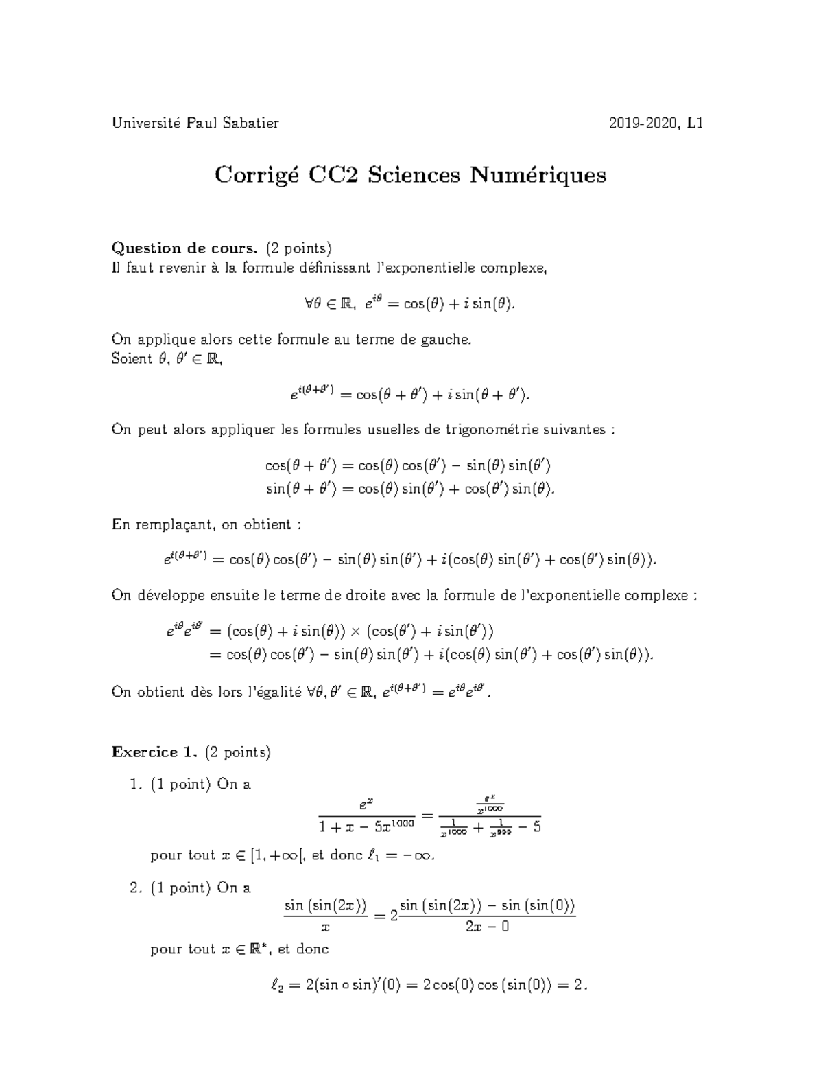 CC2-sciences numériques-correction - Universit ́e Paul Sabatier 2019-2020, L Corrig ́e CC2 ...