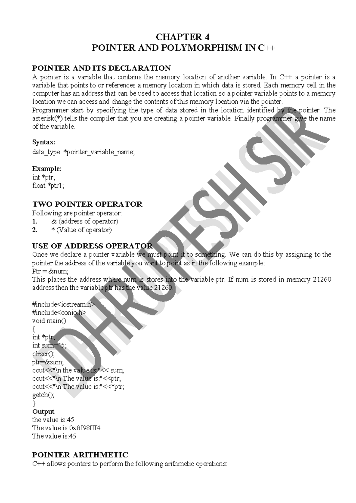 Polymorphism - .... - CHAPTER 4 POINTER AND POLYMORPHISM IN C++ POINTER AND ITS DECLARATION A ...