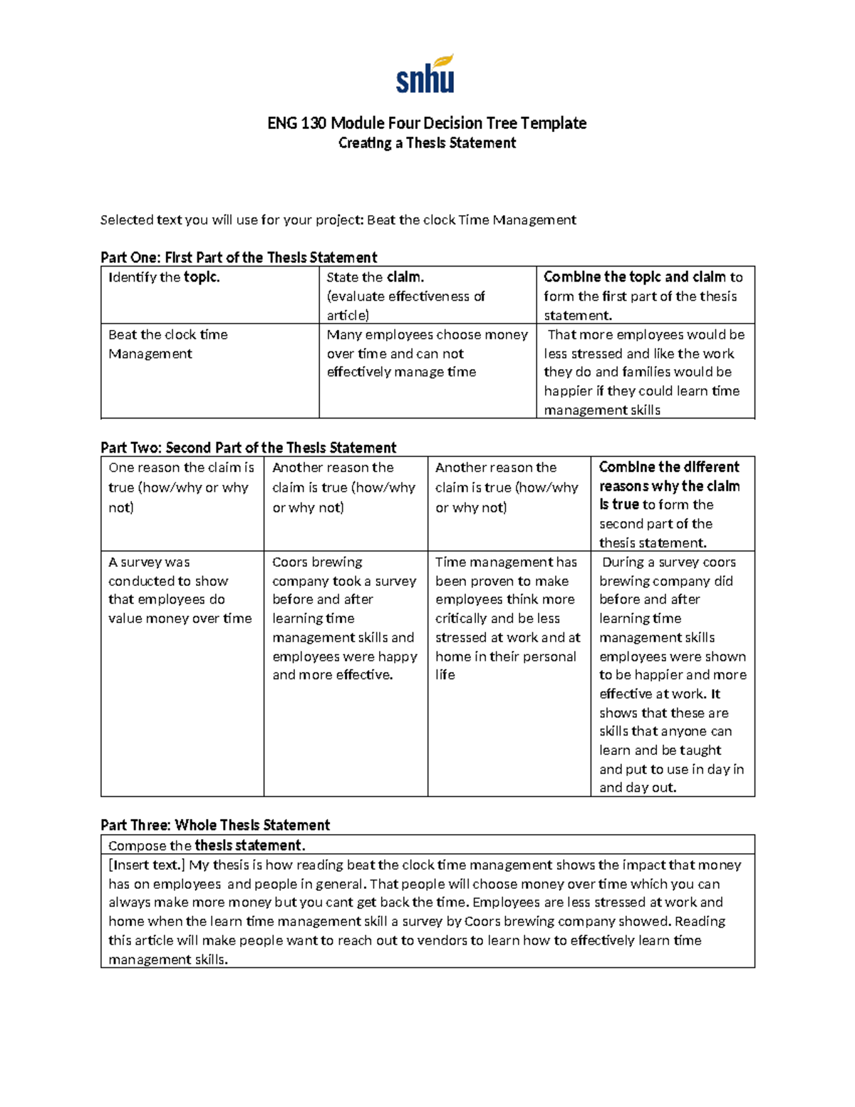 Thesis 4-1 - ENG 130 Module Four Decision Tree Template Creating a ...