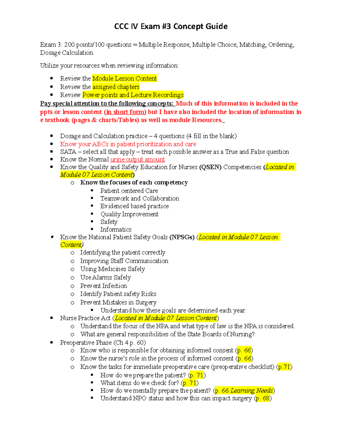 Concept Guide Ccciv Exam 3 - Exam 3: 200 points/100 questions ...