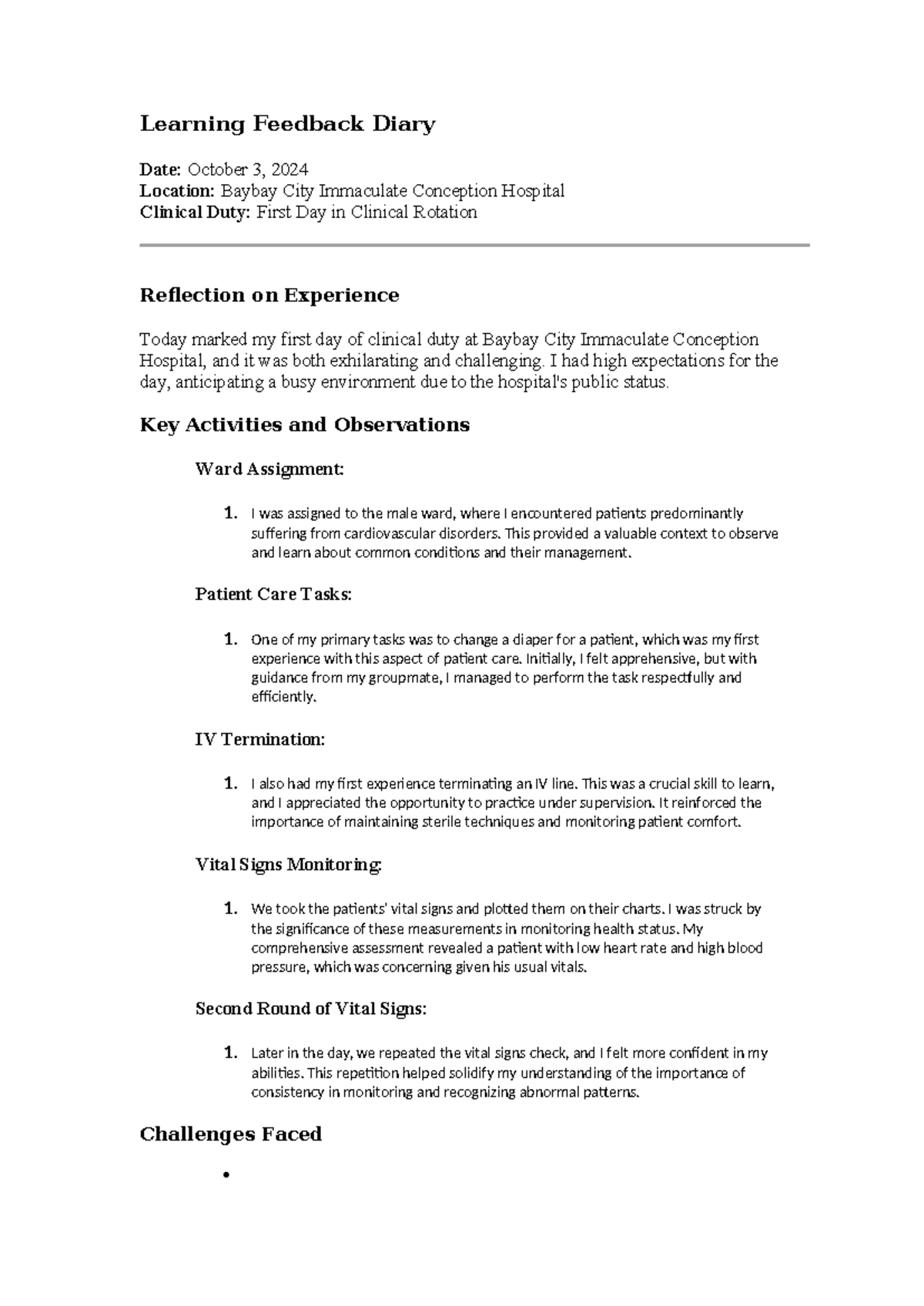 Learning Feedback Diary - Learning Feedback Diary Date: October 3, 2024 ...