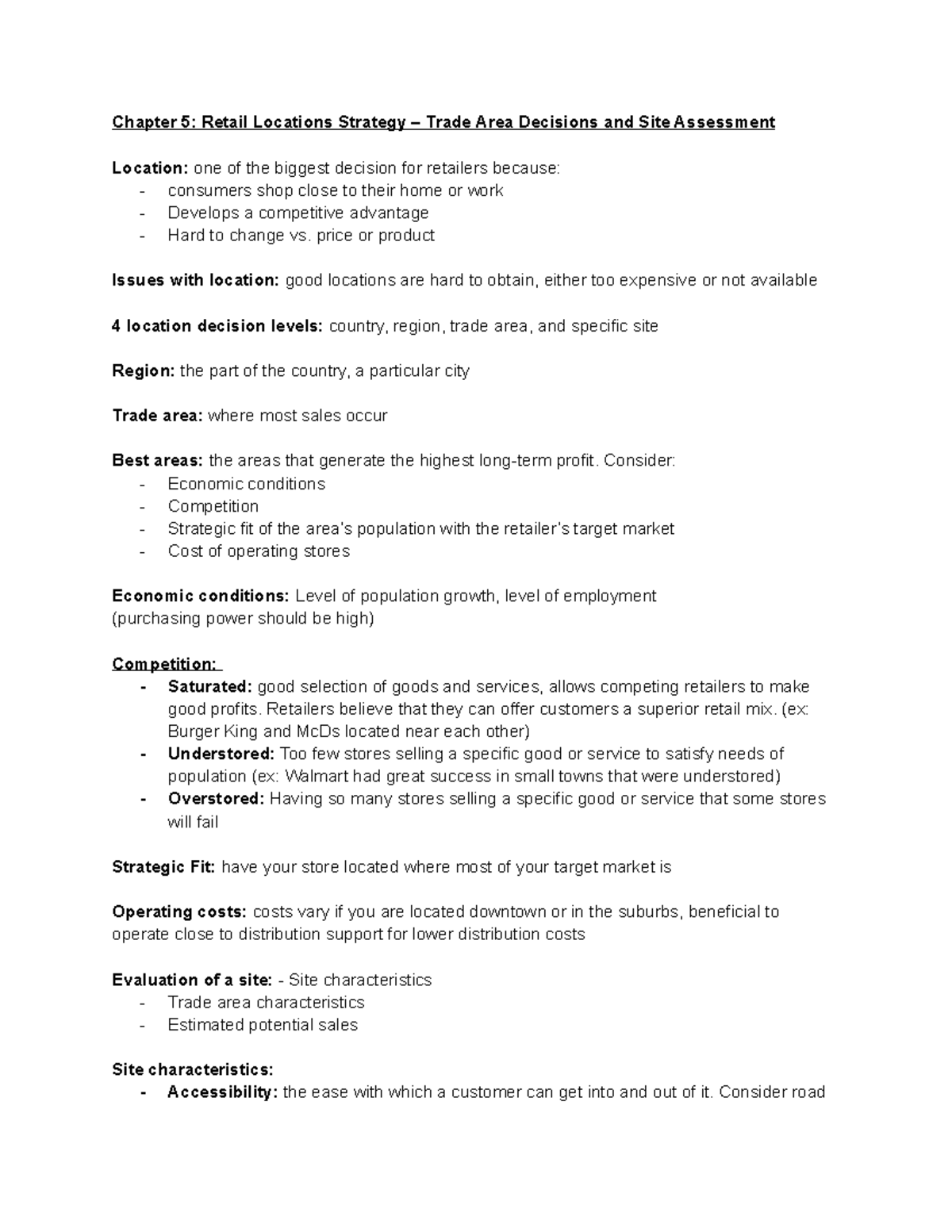 Retailing test 2 - Marketing presentation - Chapter 5: Retail Locations ...