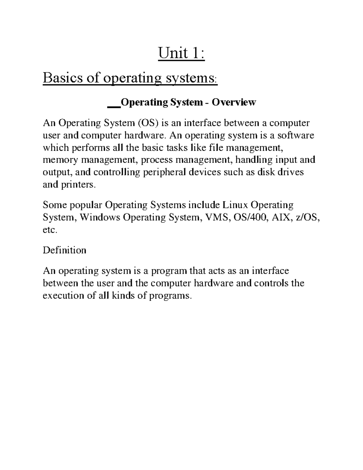 Adavaced os - Unit 1: Basics of operating systems: Operating System - Overview An Operating ...