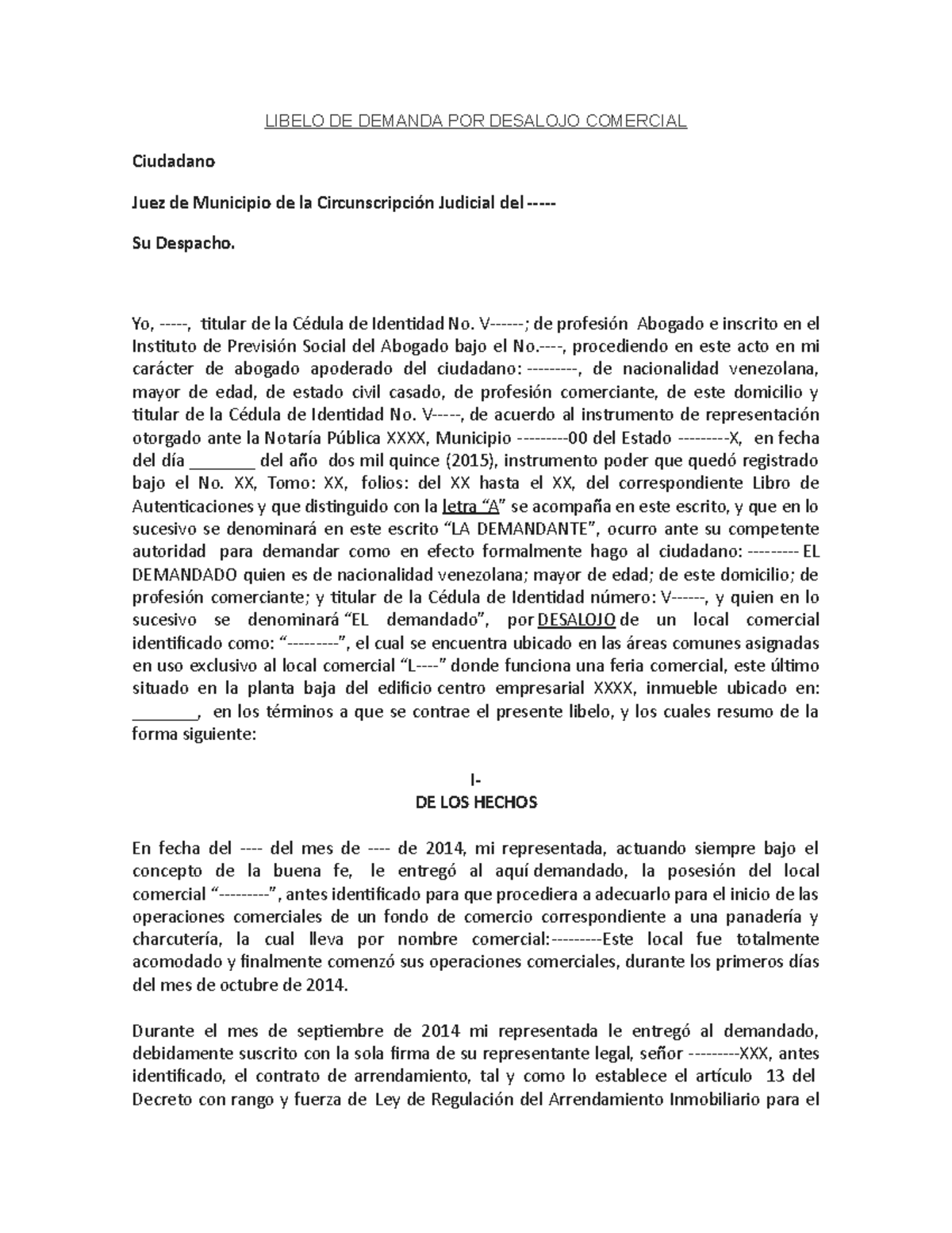 Libelo DE Demanda POR Desalojo Comercial - LIBELO DE DEMANDA POR ...