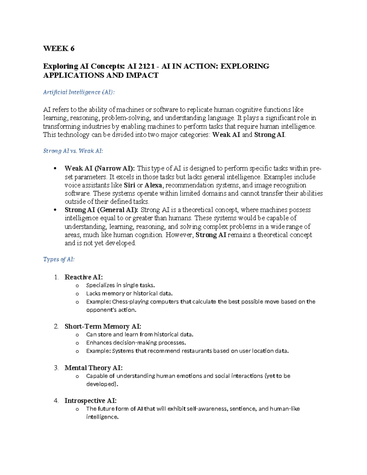 Objectives - aisubj - WEEK 6 Exploring AI Concepts: AI 2121 - AI IN ACTION: EXPLORING ...