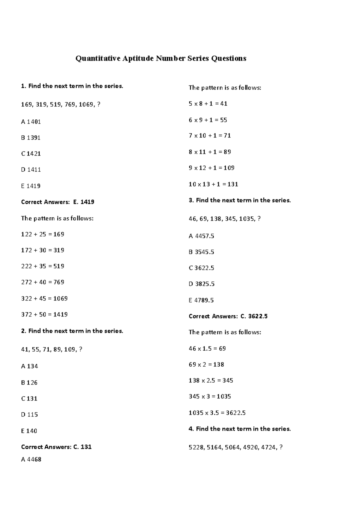 50 Number Series Questions Answer - Quantitative Aptitude Number Series ...